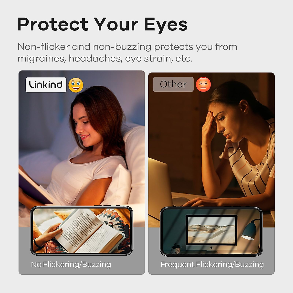 Linkind 75 Watt Equivalent, A19 Dimmable LED Light Bulbs, E26 Base, 2700K Soft White, 13W 1100 Lumens CRI80+ 120V, UL Listed FCC Certified, Pack of 6