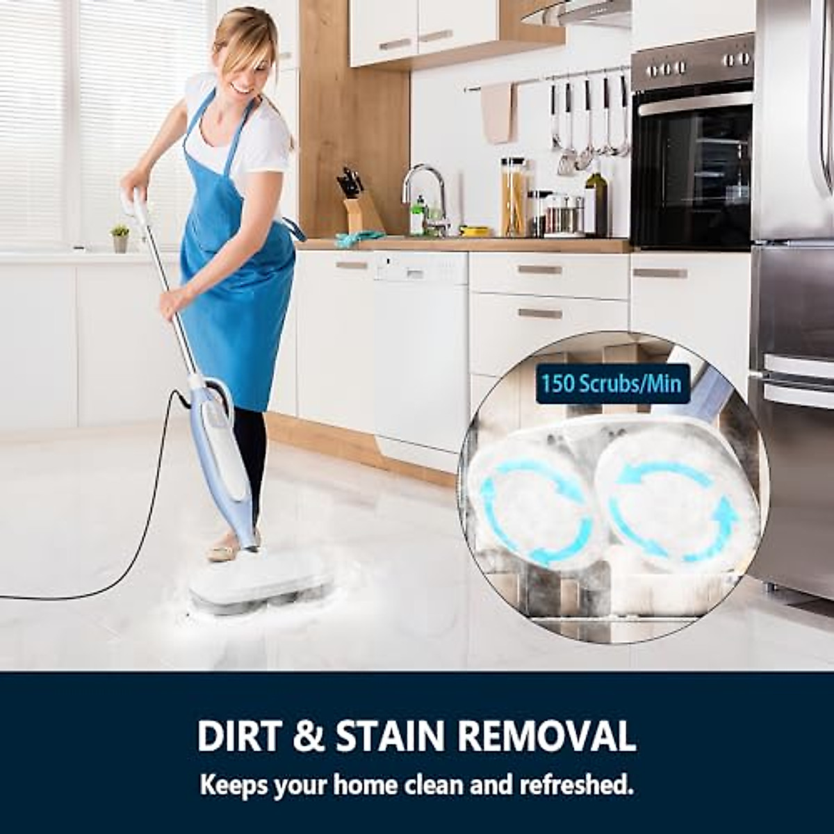 Steam Mop, Floor Scrubber Spin Steam Mop for Floor Cleaning, Multipurpose Steam Cleaner for Home, Steam Adjustable, 2 Sets of Mop Pads, for Hard/Hardwood/Laminate/Tile/Marble Floors, Sandoo SC1070