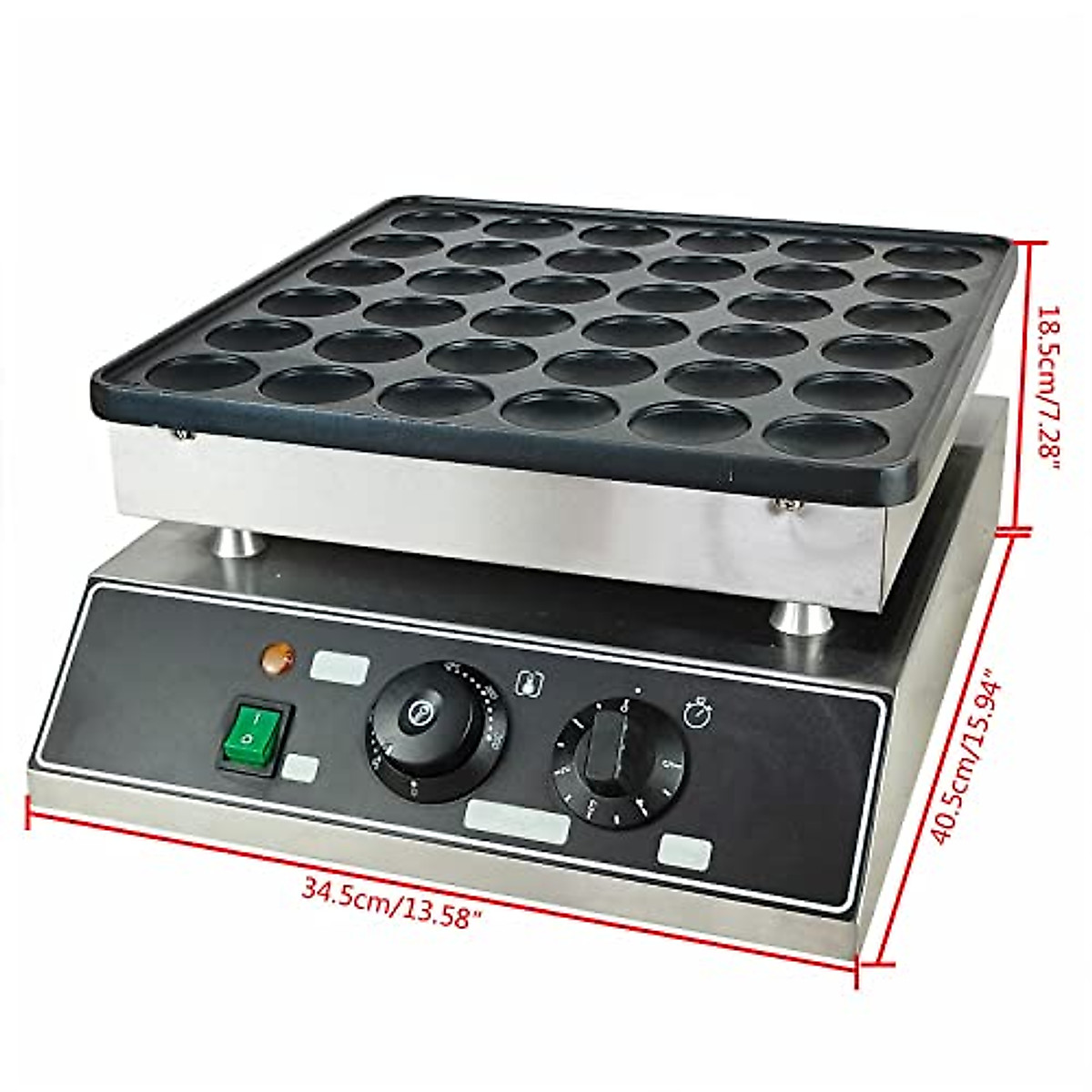 Commercial Pancake Maker， Mini Dutch Dorayaki Pancake Baker Waffle Maker Electric Muffin Making Machine 36 Holes Double Switch Non-stick Surface thermosta for Bakery Home and Kitchen (13.58*15.94*7.28inch)