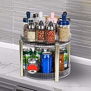 2 Tier Lazy Susan Turntable, Clear Spice Rack Organizer, Perfume Organizer, 360°Rotating Condiment Organizer, Farmhouse Tiered Tray Decorative Trays, for Cabinet, Pantry, Kitchen, Bathroom