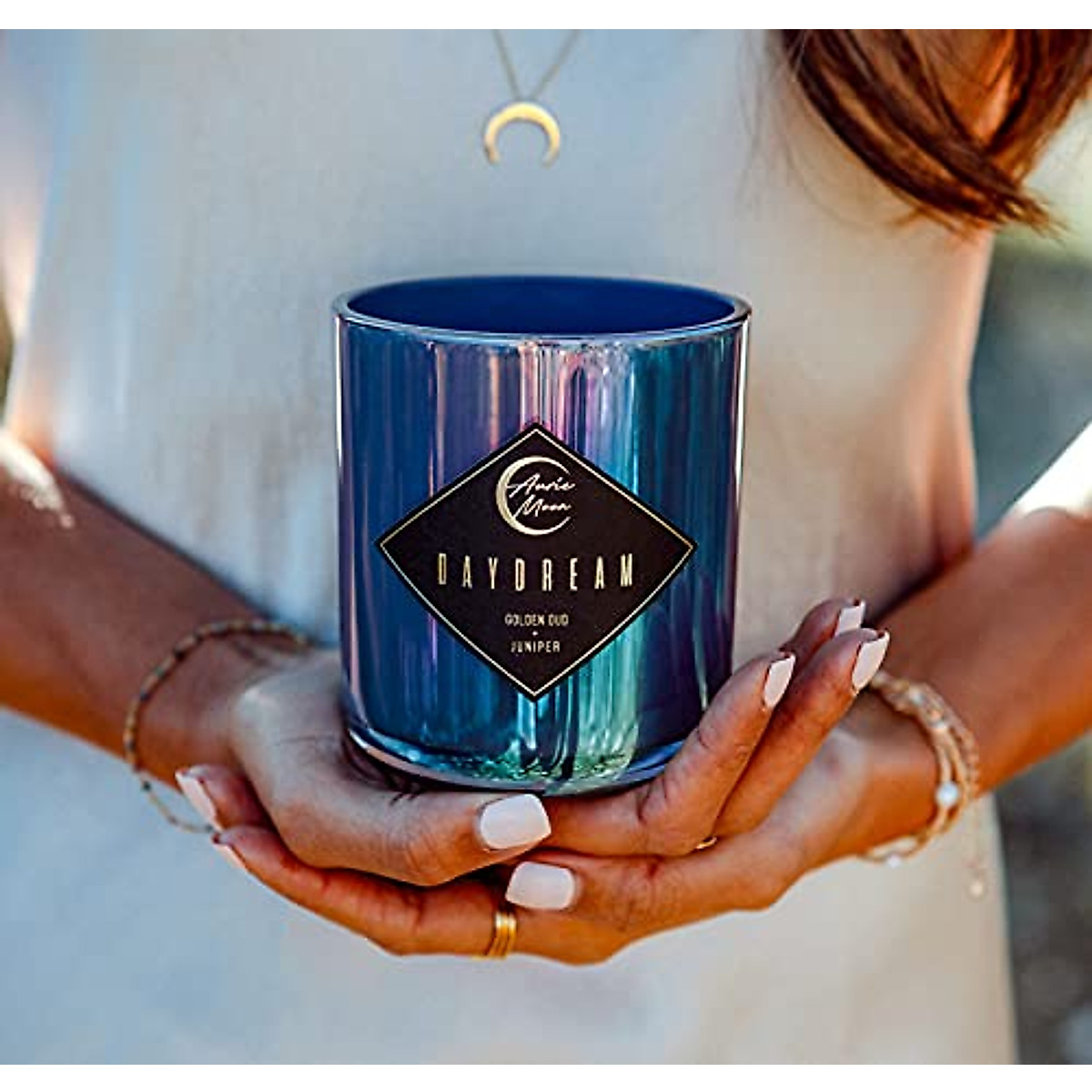 Auric Moon | Golden Oud + Juniper Scented Luxury Soy Coconut Candle for Women | Slow 70+ Hour Burn | Wood Crackling Wicks | 12 Oz Premium Glass | Hand-Poured in California