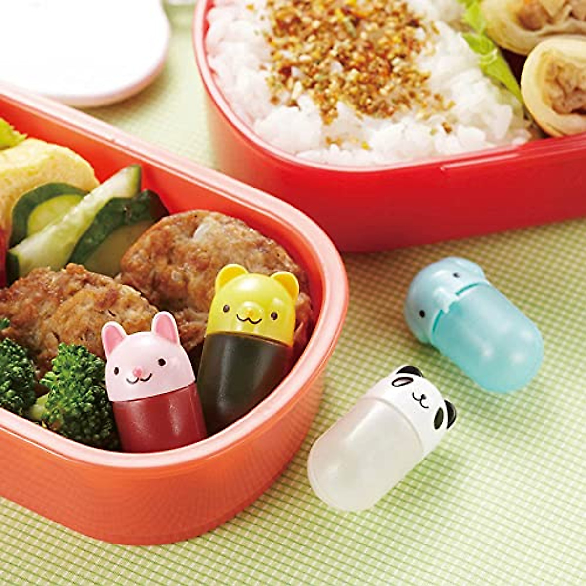 GOTOUCHI Food Picks Bento Lunch, Mini Container, Soy Sauce Case Container with Dropper - 4 Kinds Set Bento Box Accessories (Animals)