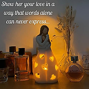 Gifts for Mom from Daughter, Mothers Day Present - Candleholder Statue W/Flickering LED - Birthday Gift for Daughters, Christmas Moms Unique Gift Ideas, Greeting Card, Seasonal Décor (Light Brown)