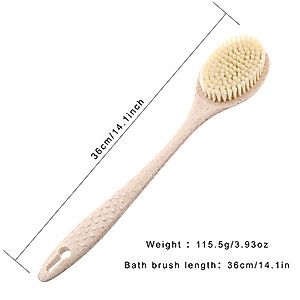 Love&Mini Bath Brush Back Scrubber Soft Shower Body Brush with Natural Wheat Straw Handle (Nordic Beige)