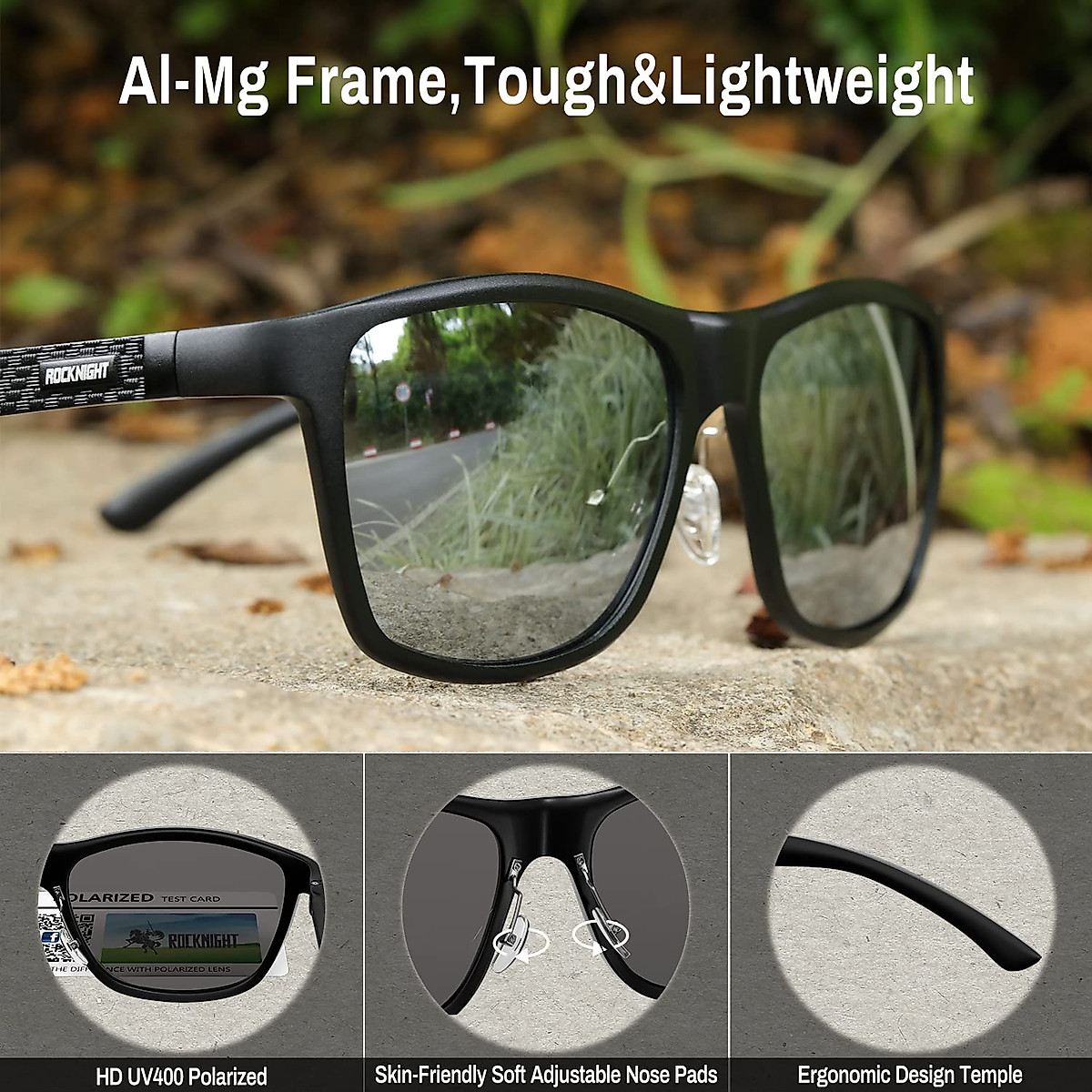 ROCKNIGHT HD Polarized UV Sunglasses for Men Silver Mirrored Sunglasses for Women Metal Square UV 400 Sunglasses Stylish