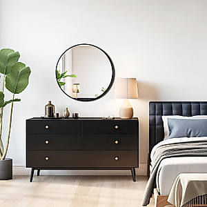 USHOWER Black Round Mirror for Over Sink 24-inch, Circle Bathroom Mirror, Metal Frame Vanity Mirror, Modern Wall Mirror for Entryway Living Room