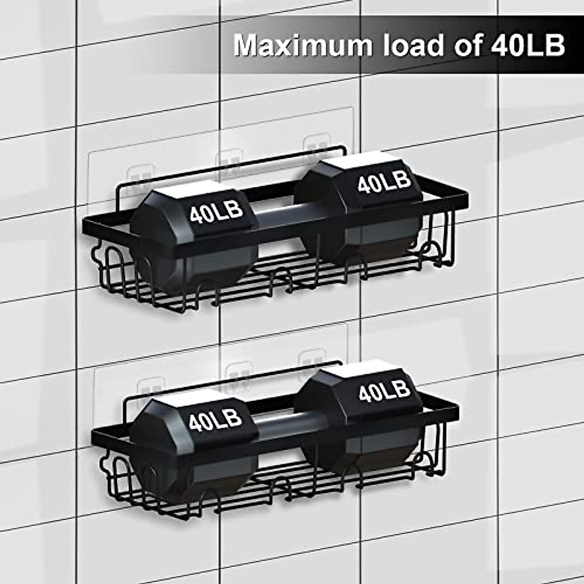 AilyHooms Shower Caddy Bathroom Shower Organizer - 3 Pack Adhesive Shower Shelves With 18 Hooks - No Drilling Wall Mounted Shower Storage Stainless Steel Rustproof Basket Rack for Bathroom Kitchen