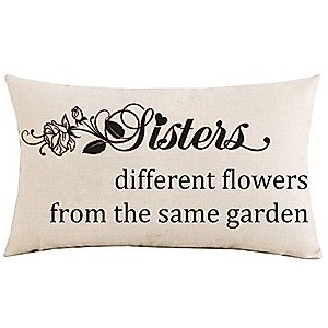Jimrou Throw Pillow Cover 12x20 inches Festival Gifts Sisters Different Flowers from The Same Garden Quote Cotton Linen Decorative Home Sofa Chair Car Lumbar Throw Pillow Case Cushion Cover