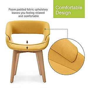 ivinta Small Dining Table Set for 2, Round Glass Dining Table with Two Yellow Upholstered Fabric Chairs, 3 Pieces Dining Table Set for Apartment, Kitchen, Dining Room, Patio Dining Set (Yellow)…