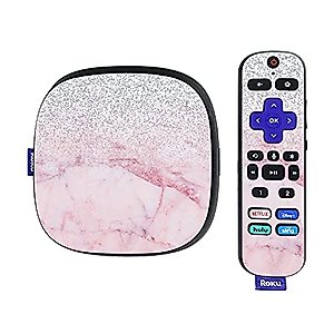 MightySkins Skin Compatible with Roku Ultra HDR 4K Streaming Media Player (2020) - Girly Marble Dazzle | Protective, Durable, and Unique Vinyl Decal wrap Cover | Easy to Apply | Made in The USA