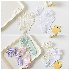 Hopply 5Pairs of Ruffle Pageant Frilly Socks for Toddler Girls Baby White Lace Ankle Dress Socks Summer Mesh Women Sock
