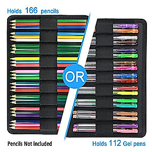 YOUSHARES 166 Slots Colored Pencil Case, 110 Slots Gel Pens fo Coloring Case Organizer, Handy Multilayer Color Pencil Holder for Glitter Gel Pens, Refills, Colored Pencils for Adults & Artist (Black)