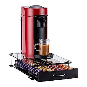 Rice rat Vertuo Capsule Holder Drawer for Nespresso With Glass For Cabinet Vertuoline Pod Storage Rack For Counter (Class-40 Pods（With handle）)