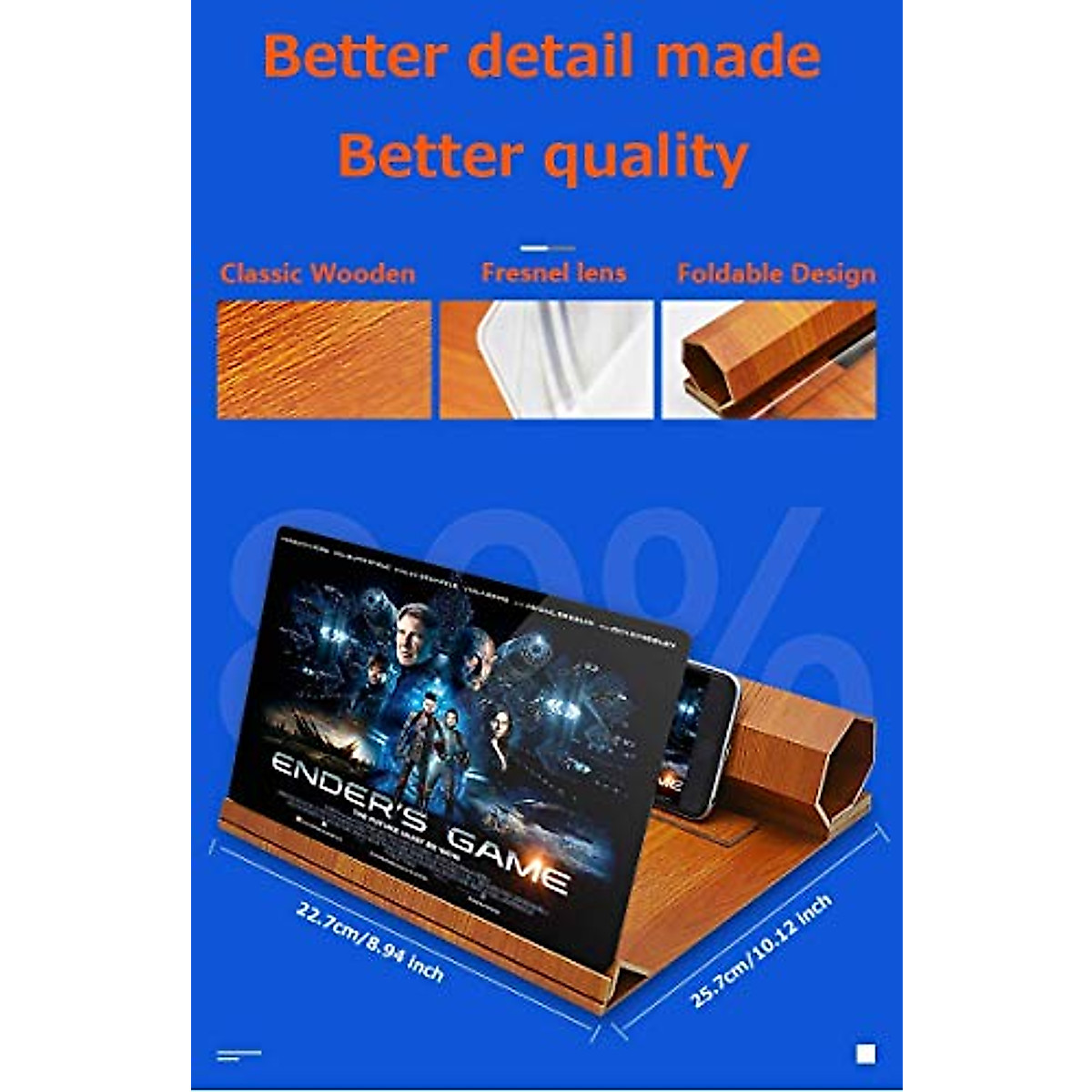 ORETECH Screen Magnifier, 12 inch Foldable Smart Phone Screen Amplifier Projector Movie Video Enlarger Wooden Phone Holder Stand with 3D Screen Magnifying Amplifying Glass for All Smart Phone Model