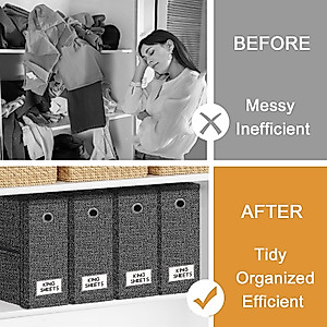 Friday Monkey King & Queen Size Foldable Bed Sheets Set Organizers and Storage 4 Pack, Bedding Storage Box for Bed Sheets, Duvet Covers, Blankets, 15" Dx 13" W x 5.1" H, Linen-like Black, ZMACBBP4