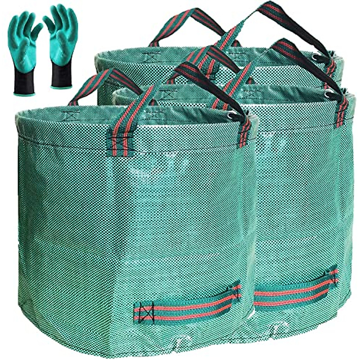 Professional 3-Pack 72 Gallons Yard Lawn Garden Bags (D26, H30 inches) with Coated Garden Gloves,Reusable Leaf Waste Bags,Patio Bags,Laundry Container,Gardening Trimmings Bag with 4 Handles