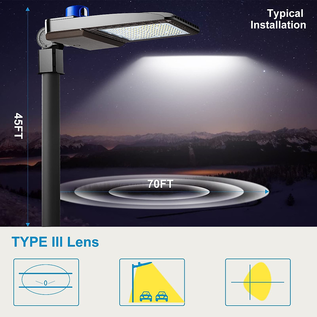 320W LED Parking Lot Lighting 44800LM 5000K LED Pole Lights Outdoor with Slipfitter Mount, Dusk to Dawn LED Street Light for Commerical Parking Lot-2Pack