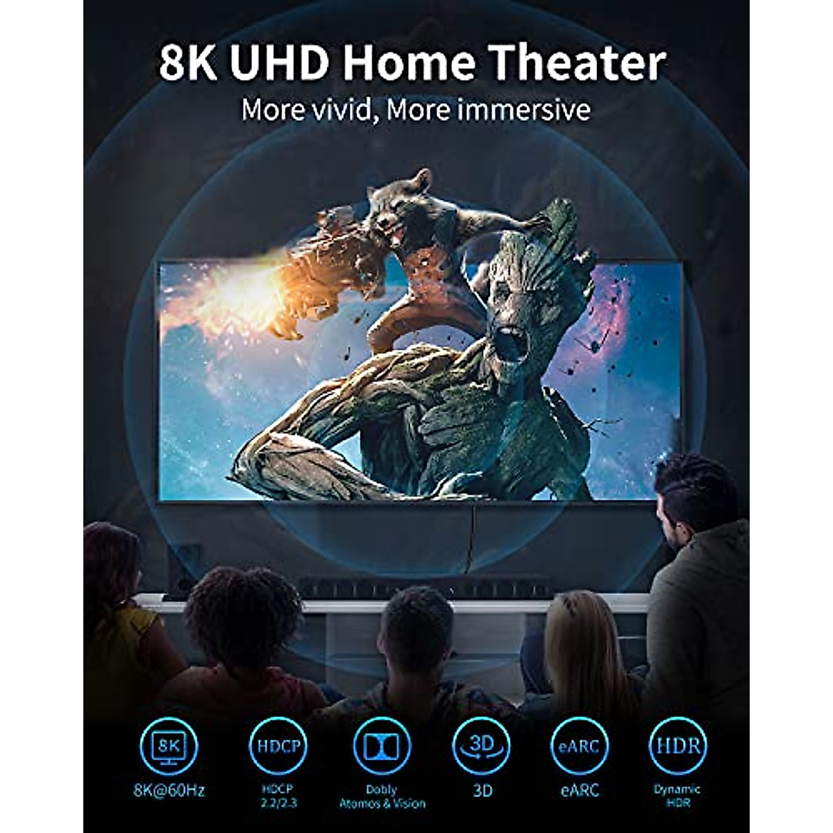 Silkland Certified 8K Fiber Optic HDMI 2.1 Cable 33ft, [in-Wall Safe] 4K 144Hz/120Hz HDMI Cord, 48Gbps, HDR10, eARC, Dolby Vision Atmos Compatible with PS5, Xbox, Soundbar, AV Receiver, RTX 3090/3080