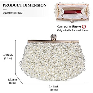 UBORSE Pearl Beaded Clutch Evening Bags for Women Formal Bridal Wedding Clutch Purse Prom Cocktail Party Handbags (One Size, White)