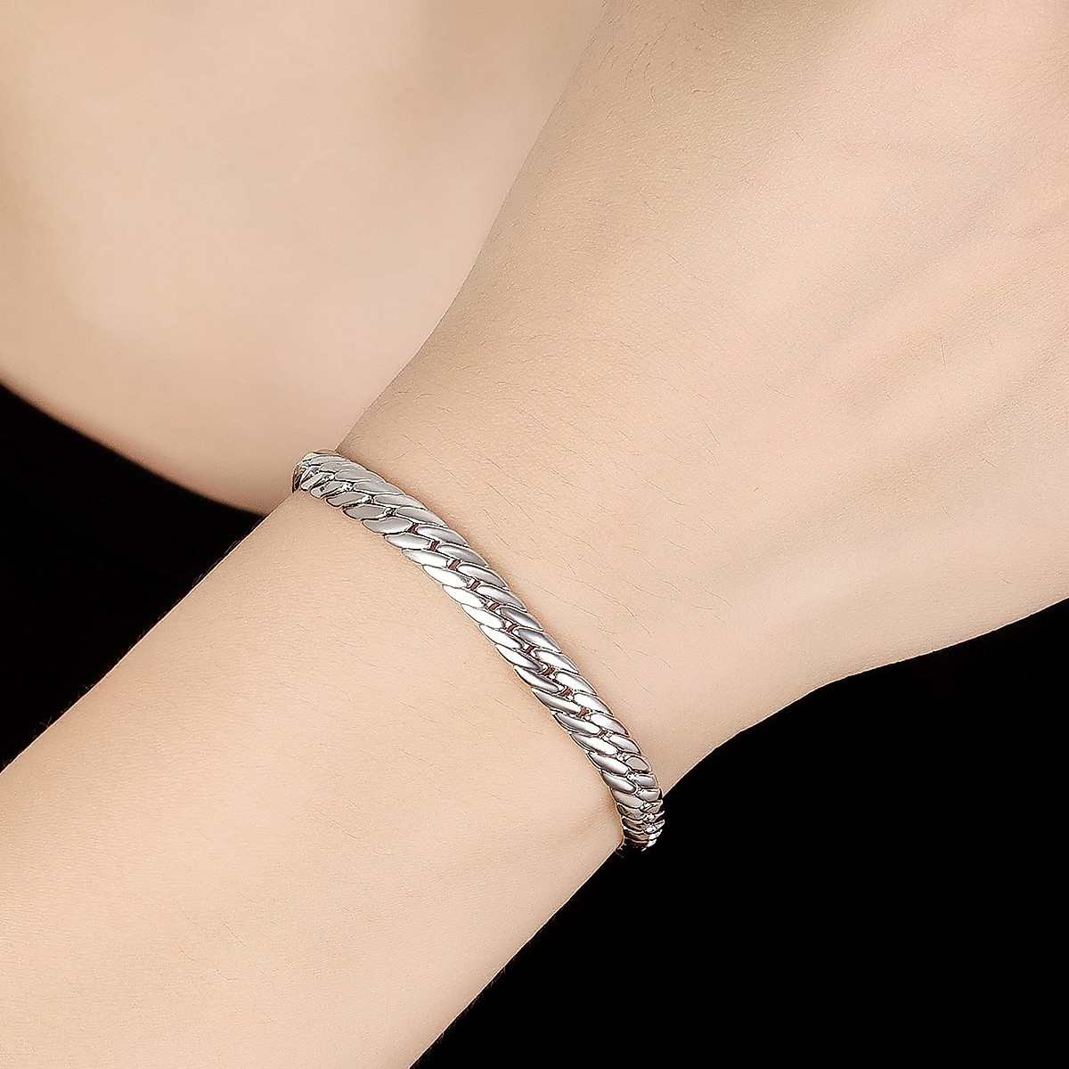 Dankadi Men Italian Solid 925 Sterling Silver Herringbone Bracelet 6MM flat Snake Chain 6.5 "7" 7.5 "8" 8.5 "9" Women Bangle Fine Jewelry gift (Silver, 7.5 inches)