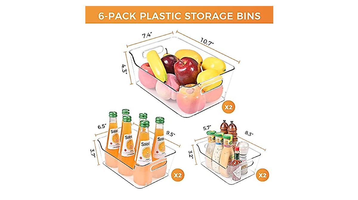 ING&HOM Clear Plastic Storage Bins - 6 Pack Set