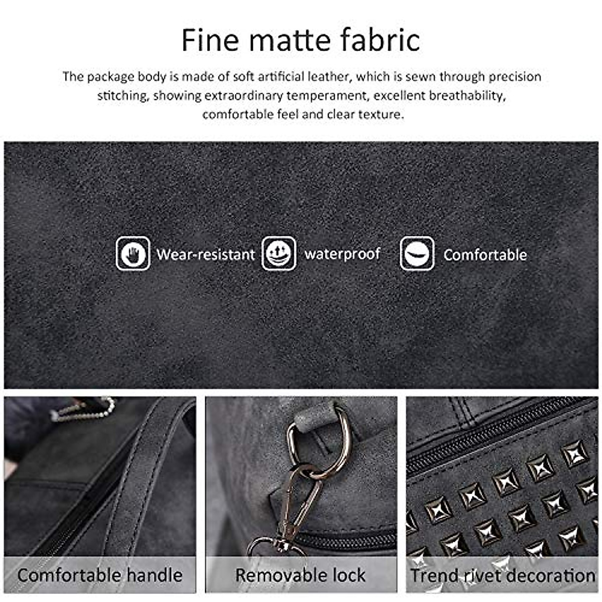 Pahajim Womens Studded Tote Handbags Top Punk Casual Shoulder Bags Hobo Rocker Satchel Purse(Black)