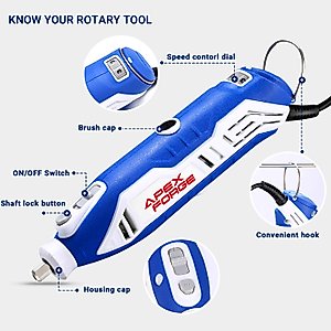 APEXFORGE M0 Rotary Tool Accessories Kit + M6 Rotary Tool Kit, Keyless Chuck & Flex Shaft, 357 + 172 Accessories, 6-Speed, 4 Attachments & Carrying Case, Ideal for Cutting/Sanding/Drilling/Sharpening
