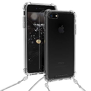 kwmobile Case Compatible with Apple iPhone SE (2022) / iPhone SE (2020) / iPhone 8 / iPhone 7 - Crossbody Case Clear Transparent TPU Phone Cover with Metal Chain Strap - Silver/Transparent
