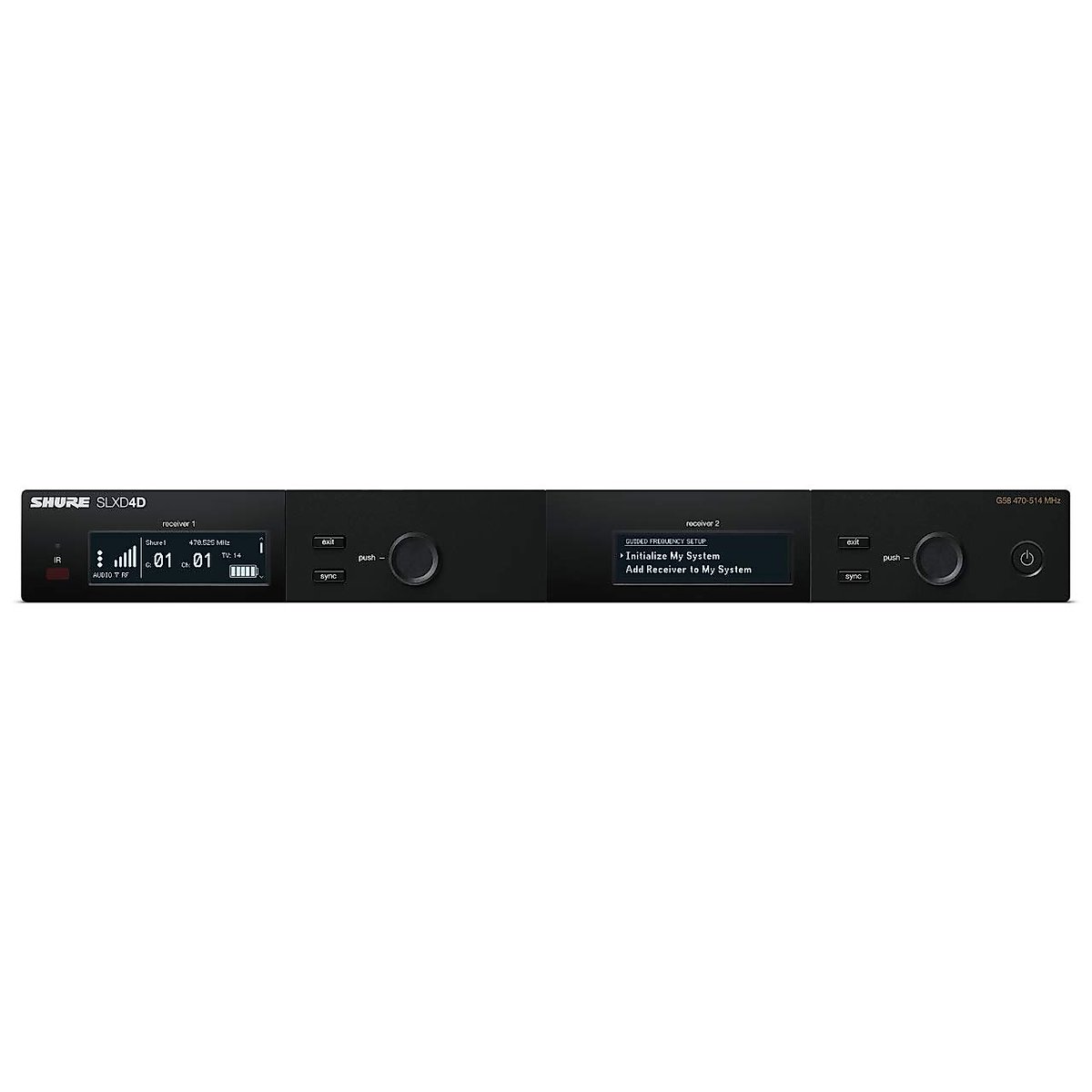 Shure SLXD4 Dual Channel Receiver - for use with SLX-D Digital Wireless Microphone Systems, Transmitters Sold Separately | G58 Band (SLXD4D=-G58)