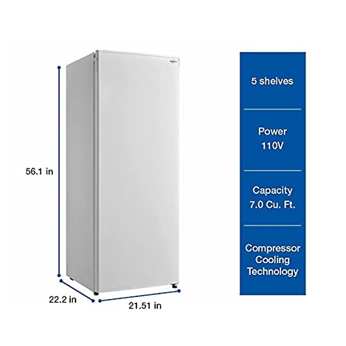Koolatron KTUF196 Compact Garage-Ready Upright Freezer with 7.0 Cubic Feet Capacity, Space-Saving Slim Design for Home, Apartment, Condo, Cabin, Basement-White, Standard