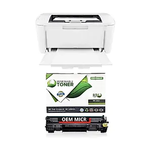 RT M110we Wireless Monochrome Laser Check Printer Bundle with 1 OEM Modified 141A MICR Ink Toner Cartridge for Printing Business and Personal Checks (2 Items)