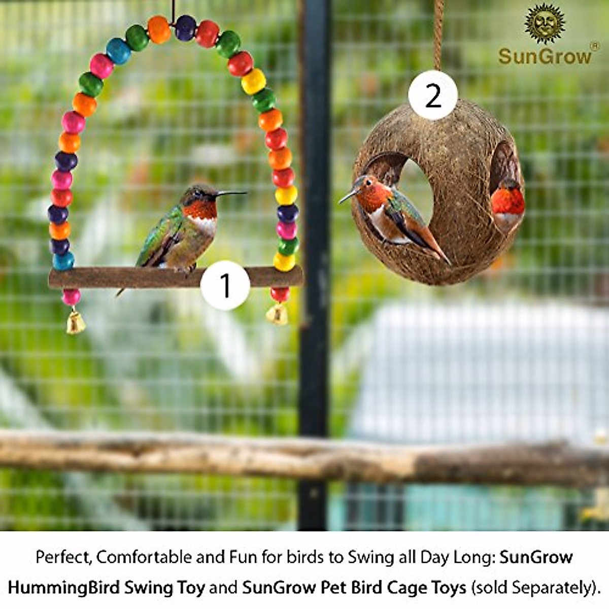 Sungrow Parakeet, Budgie & Hummingbird Swing Perch, Wooden Dowel Makes for Resting Spot, 1-Piece