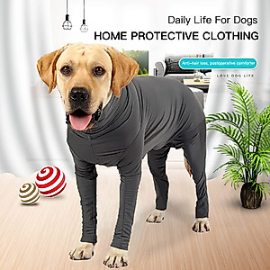 Dog Long Sleeve Onesies for Surgery Recovery Full Body Suit for Shedding, Dog Pjs for Large Dogs Lightweight (XL, Dark Grey)