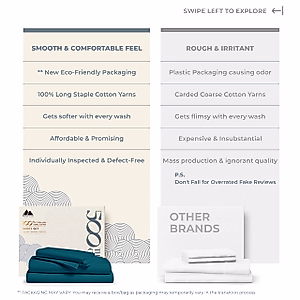 Mayfair Linen 500 Thread Count Full Cotton Sheets - 4 PC Full Size Bed Sheet Set Cotton (Teal), Soft, Cooling, Sateen Hotel-Quality 16" Deep Pocket Bedsheet for Hot Sleepers (Fits 18" Mattress)