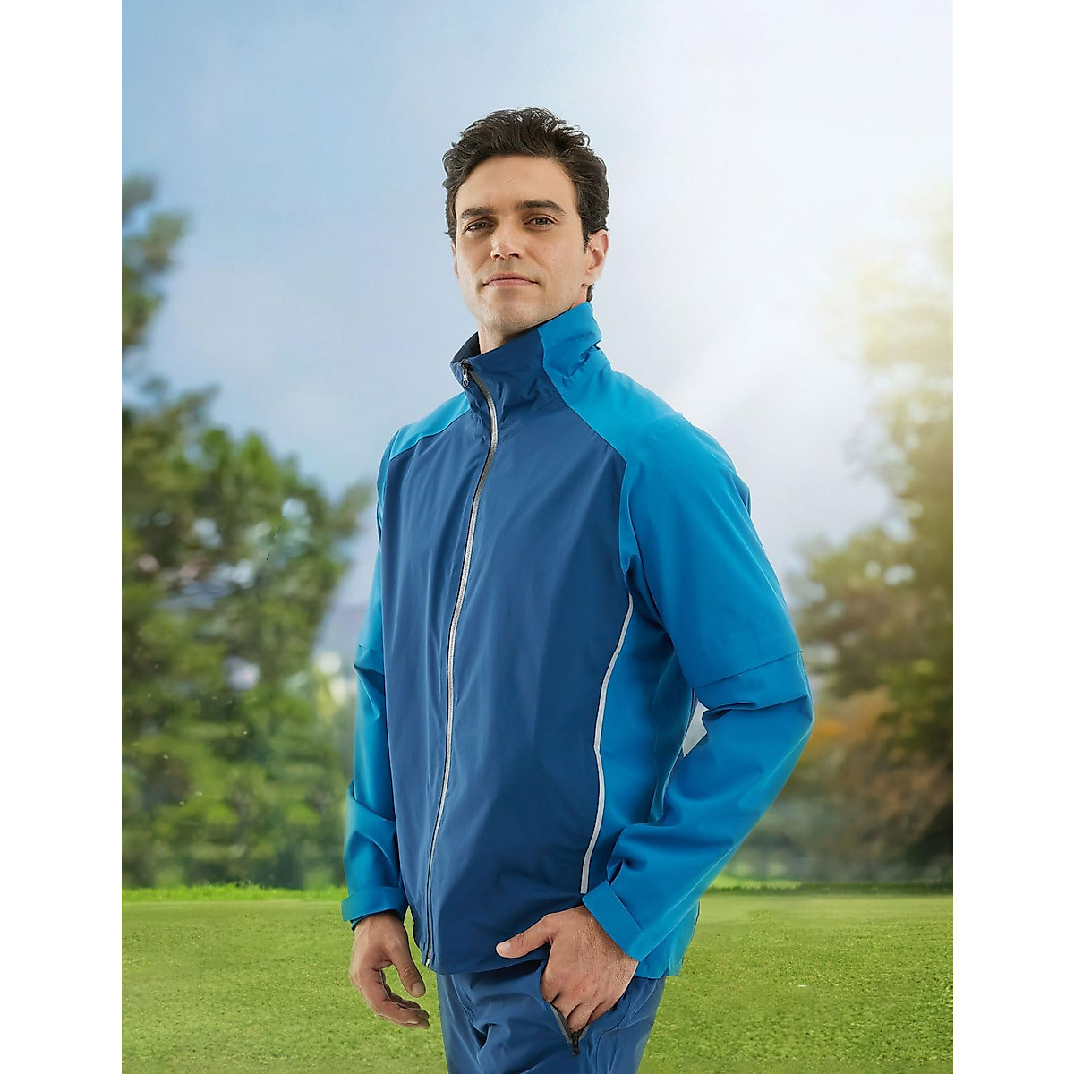 fit space Waterproof Golf Rain Suits for Men Performance Rain Jackets and Pants for All Sports (Navy-Blue Full-Zip, Medium)