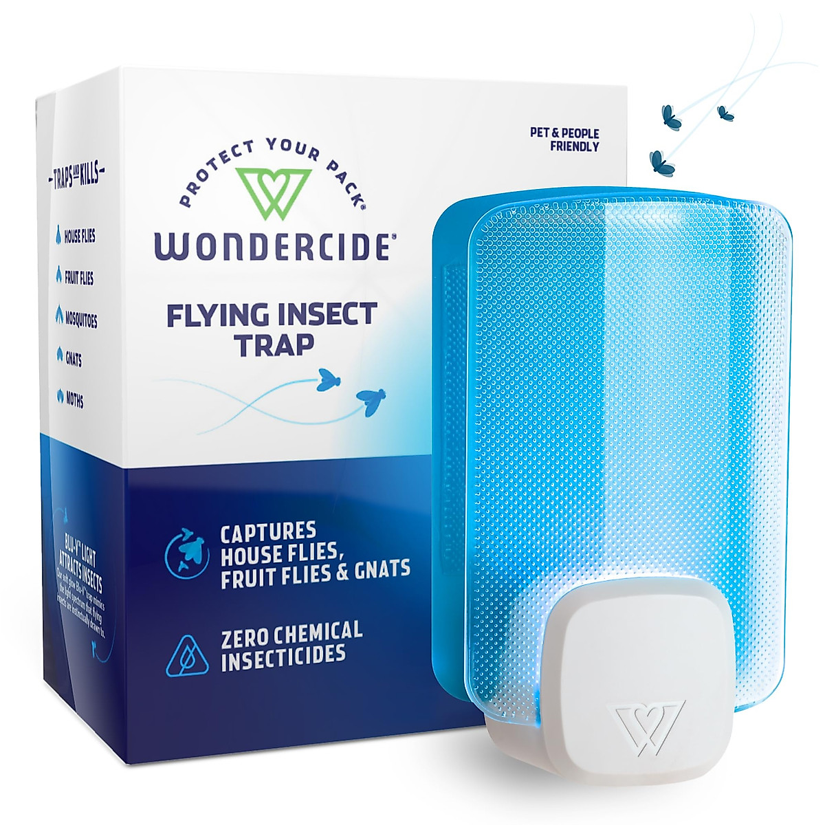 Wondercide - Flying Insect and Fly Trap - Indoor Bug Catcher for Fruit and House Flies, Gnats, Moths, and Mosquitoes - Starter Kit for Home and Kitchen - 1 Plug-in Light and 1 Cartridge