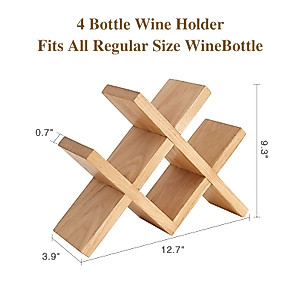 TREOAKWIS Wine Rack Countertop Oak Solid Wood Wine Organizer Rack 4 Bottles Holder for Wine, Drinks, Beer, Suit for Home, Bar, Kitchen,Cellar Basement,Oak