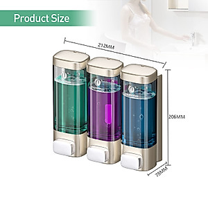 Soap Dispenser for Shower Wall 320mlx3 Chamber Gold No Drill Body Wash Shampoo and Conditioner Dispenser Bathroom