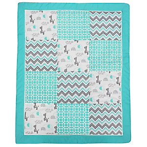 BabyFad Animal Print Turquoise 9 Piece Baby Crib Bedding Set 100% Cotton