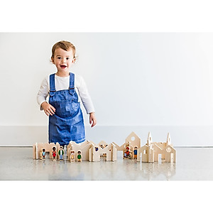 THE FRECKLED FROG Little Happy Architect - Set of 22 - Ages 18m+ - Wooden Blocks for Toddlers - Create Endless Village Layouts - Lightweight