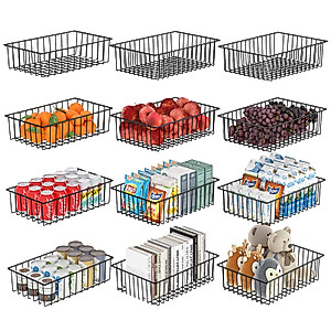 12 Pack Extra Large Wire Storage Baskets for Organizing, Pantry Organization Bins Cabinets - Metal Basket Kitchen, Laundry