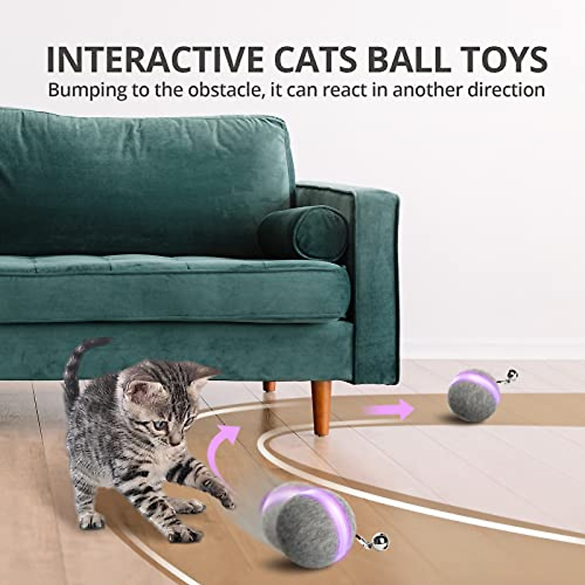 VANLYTPET Cat Automatic Toy : Interactive Cat Toys Ball with Bell Smart Cat Toys for Indoor Cat Kitten, Kitten Moving Bouncing Rolling Ball with Lights
