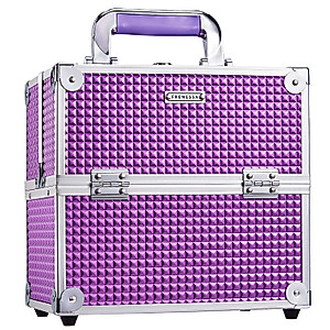 Frenessa Makeup Train Case Cosmetic Box Organizer Storage Portable 4 Trays Jewelry Storage Organizer with Lockable Dividers for Makeup Artist, Crafter, Makeup Tools Traveling Makeup Case Purple