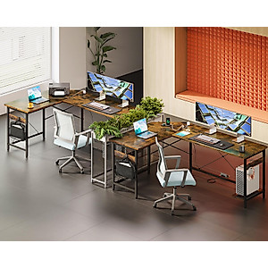 Coleshome 66" L Shaped Gaming Desk with Outlet, L Shaped Desk with CPU Stand, Corner Computer Desk, Home Office Desk, Writing Desk, Vintage
