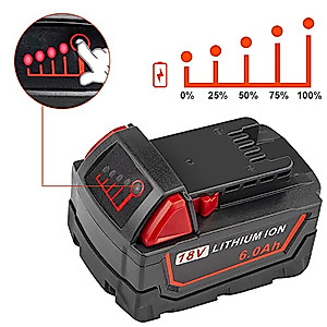 ARyee 18V 6.0Ah M18 M18B Xc Battery Replacement for Milwaukee Lithium Battery Power Tools 48-11-1820 48-11-1840 48-11-1850 48-11-1828 48-11-1815 Cordless Tool Batteries with LED Indicator