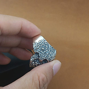 Sugar Skull Ring for Men Women sterling silver - Santa Muerte - Day of the dead Gothic Biker Ring Vintage Mexican Skull Ring Sterling Silver (8)