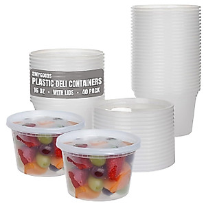 Smygoods 16oz Plastic Deli Containers with Lids - 40 Count, Stackable, BPA Free, Clear.