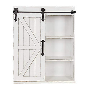 Kate and Laurel Cates Modern Farmhouse Decorative Wood Wall Storage Shelving Cabinet with Sliding Barn Door, Rustic White