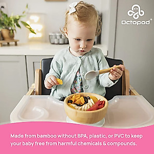 Abiie Octopod Bamboo Dish - Fun Kids Bowls for 4 months and up, Bamboo Suction Bowl, High-Chair Bamboo Baby Bowls, Mess-Free Toddler Suction Bowls, Ergonomic Baby Feeding Supplies, 5.7 x 3 x 5.7 in