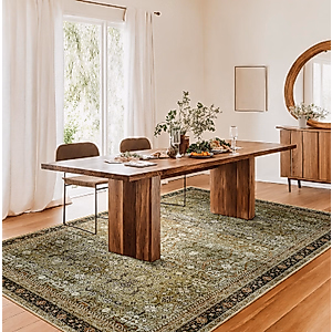 RELEANY Area Rug 8x10 Washable Rugs Vintage Farmhouse Neutral Rug for Living Room Bedroom Dining Room Entryway, Low Pile Non-Shedding Easy Clean Area Rug, Yellow Green